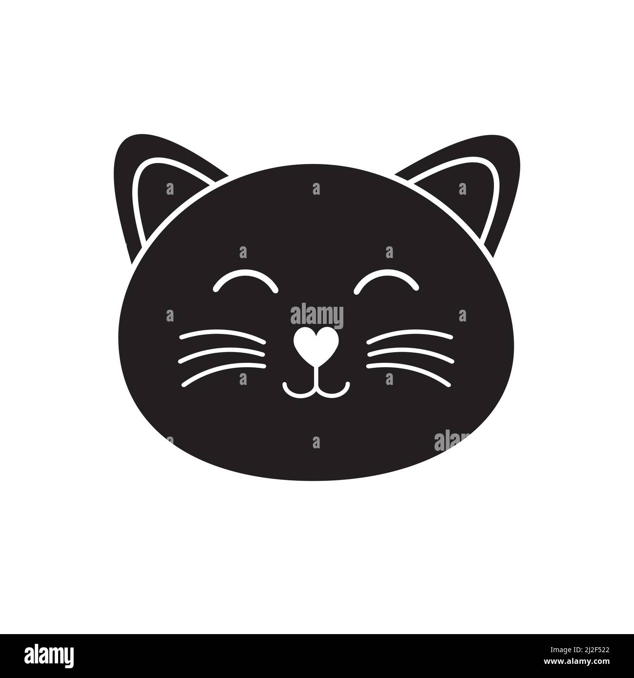 Vector black flat outline cat face isolated on white background Stock ...