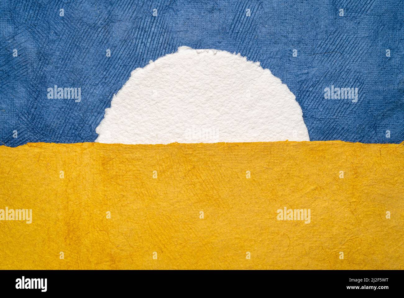 rising sun against blue and yellow Ukrainian flag - handmade paper ...