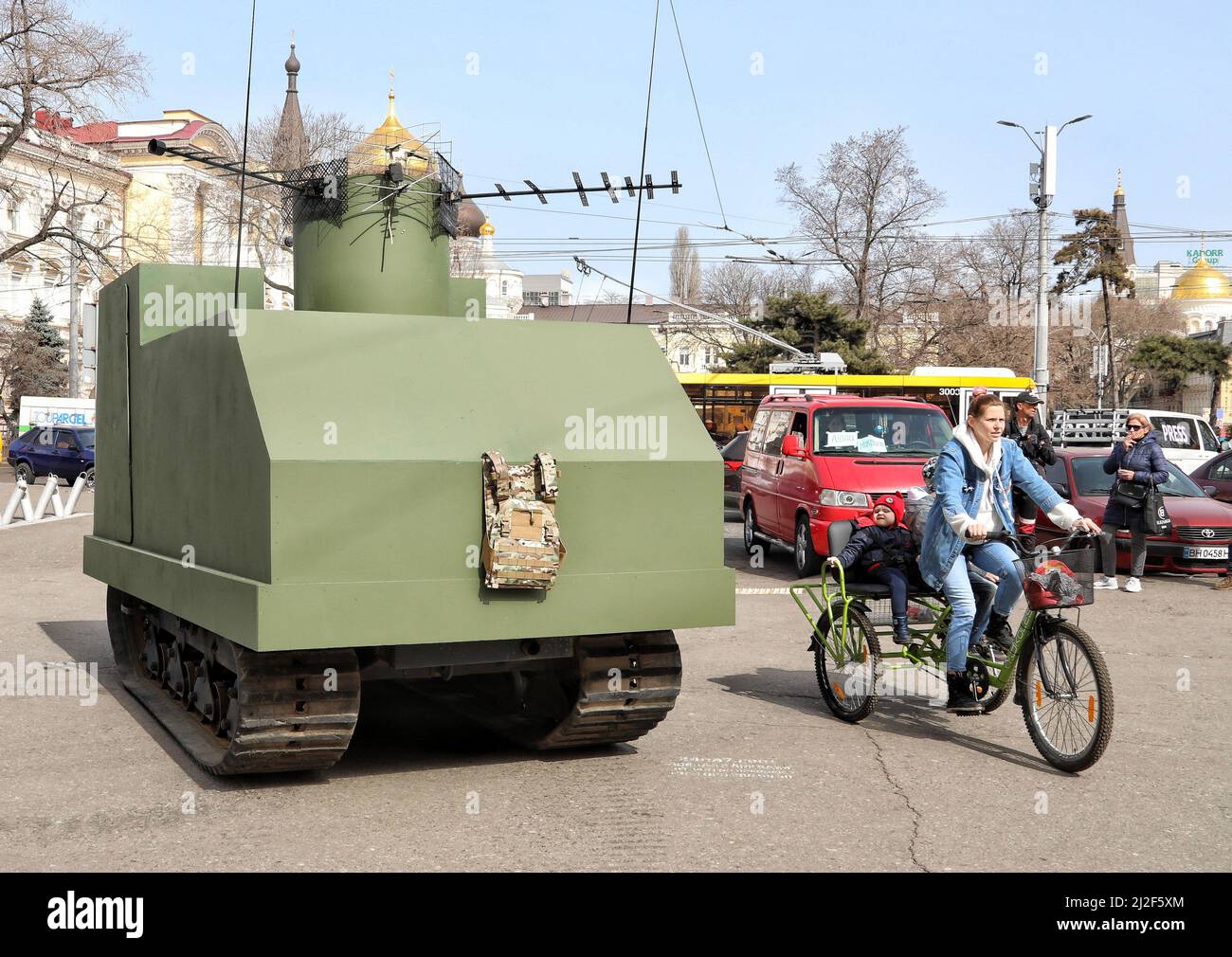 ODESA, UKRAINE - APRIL 01, 2022 - A replica of the NI-1 tank installed ...