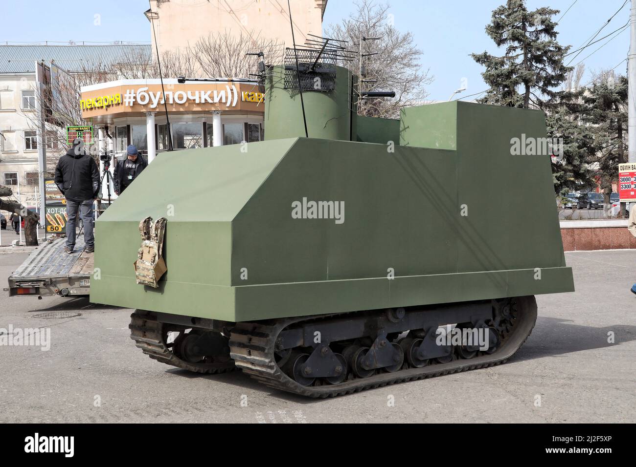ODESA, UKRAINE - APRIL 01, 2022 - A replica of the NI-1 tank installed ...