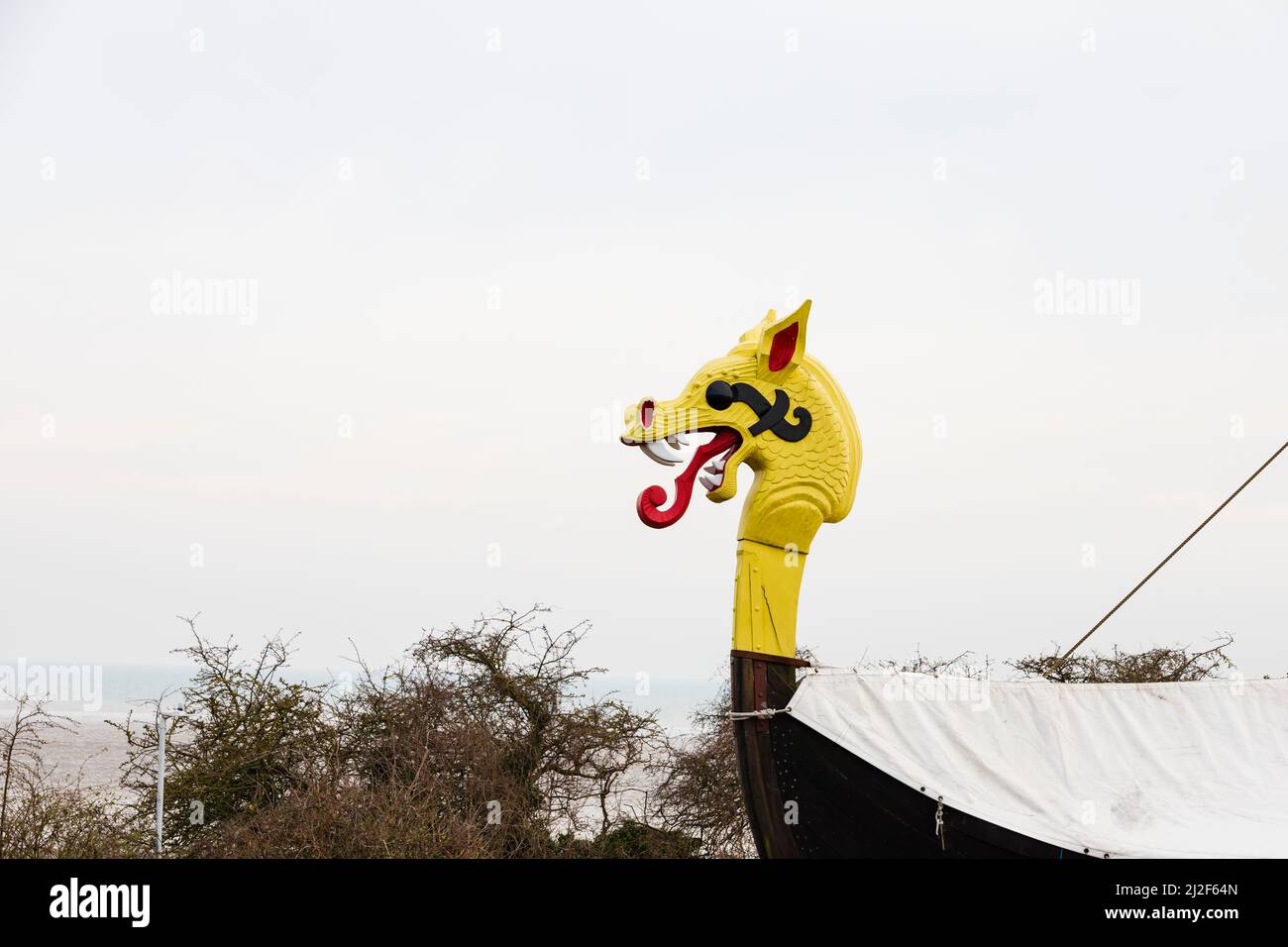 The Viking longship, Hugin, at Pegwell Bay cliff top, Cliffsend, Kent ...