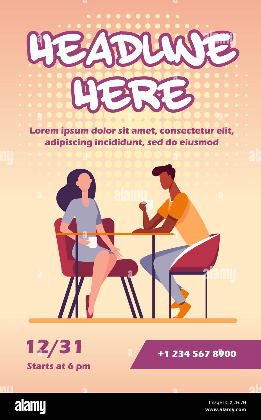 Couple dating in coffee shop. Young man and woman drinking coffee ...