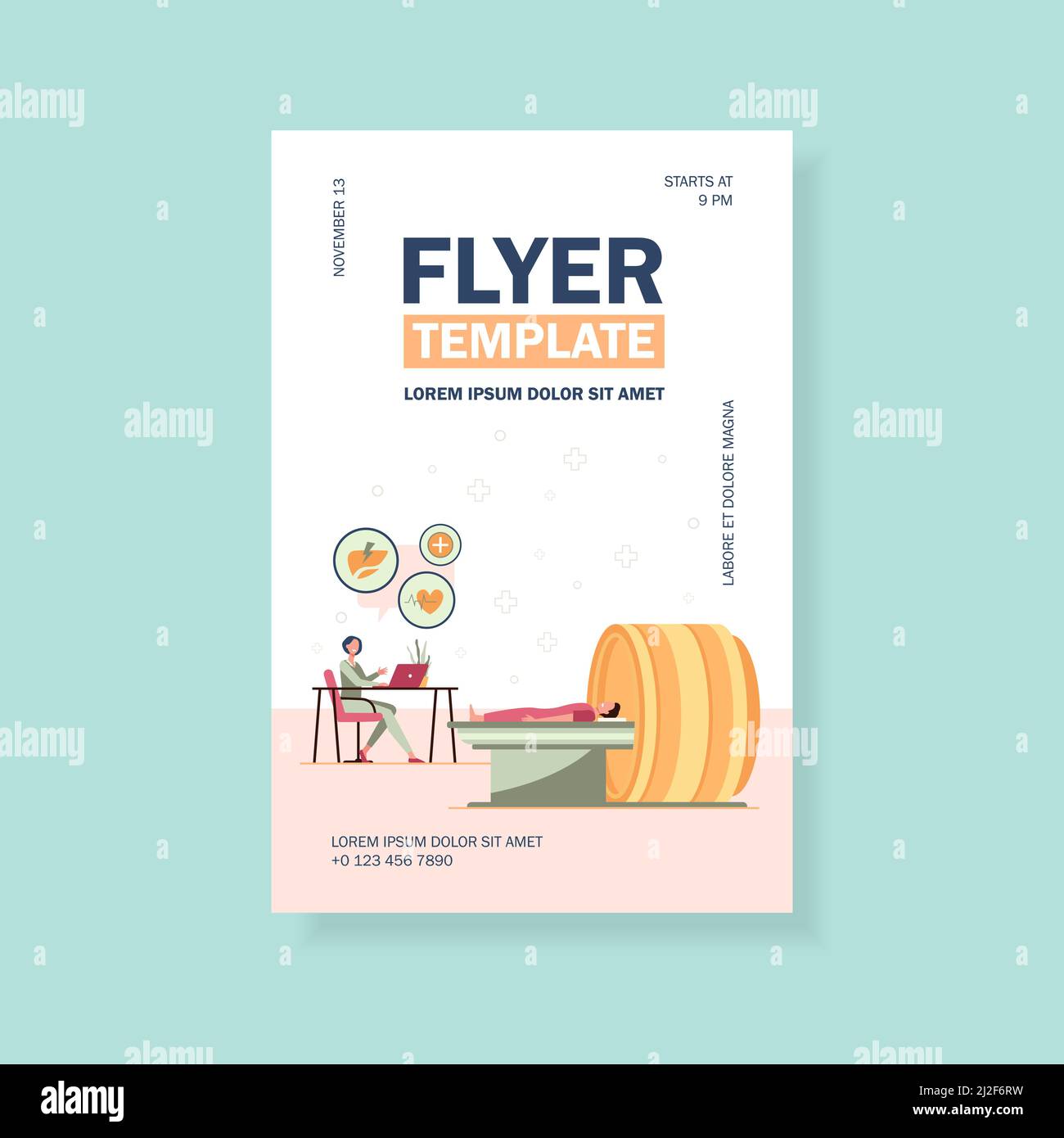 Doctor doing brain scan on MRI machine for patient flat vector ...