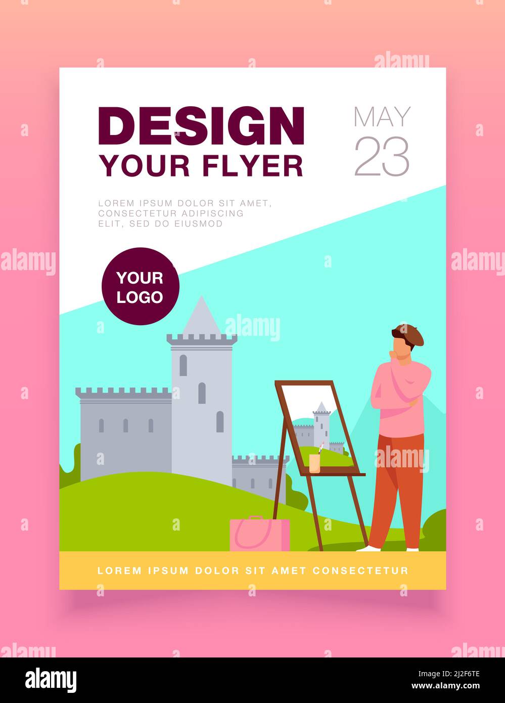 Creative artist painting castle. Brush, scenery, landscape flat vector ...