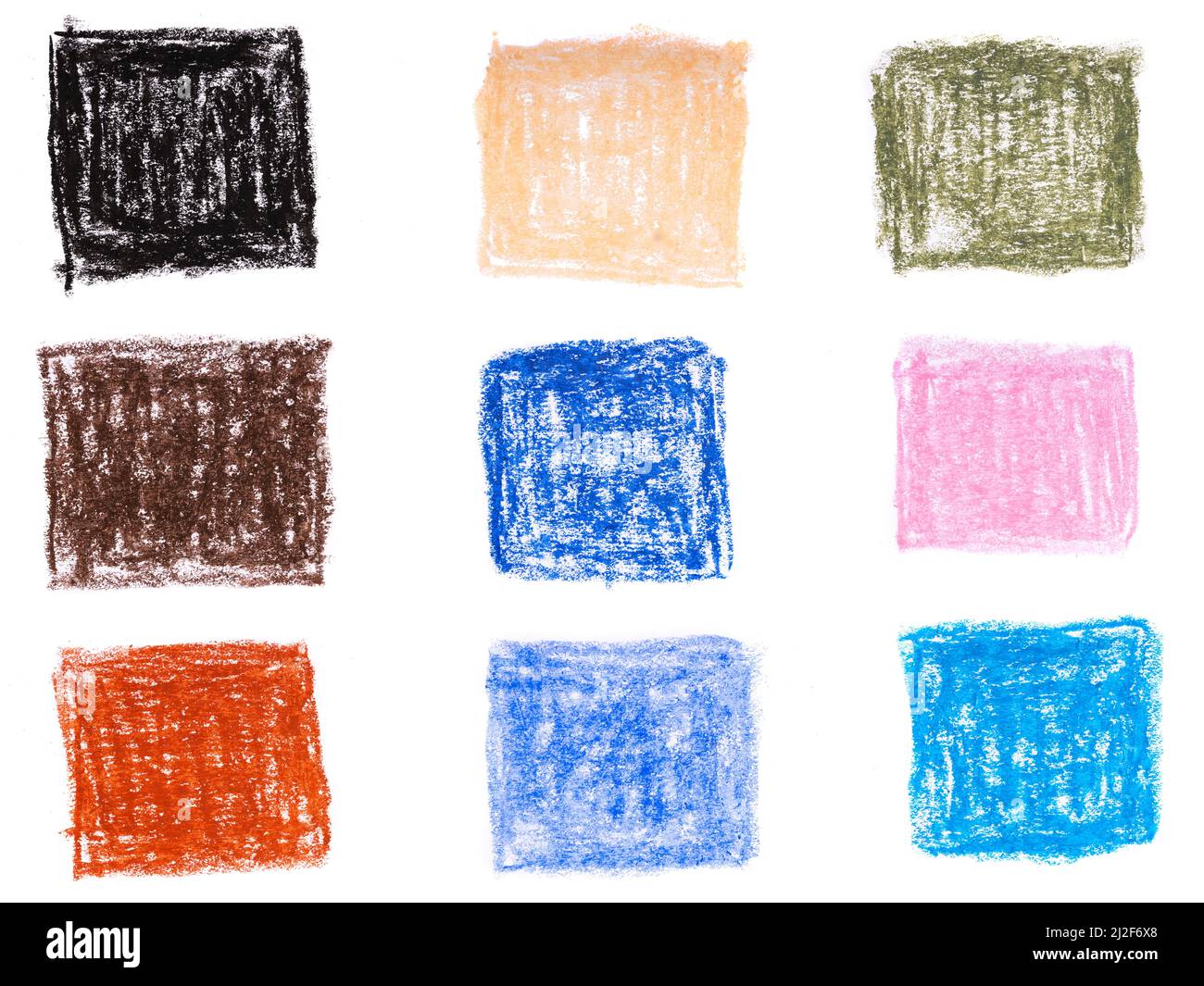 multi-colored rectangles drawn with oil pencils isolated on a white ...