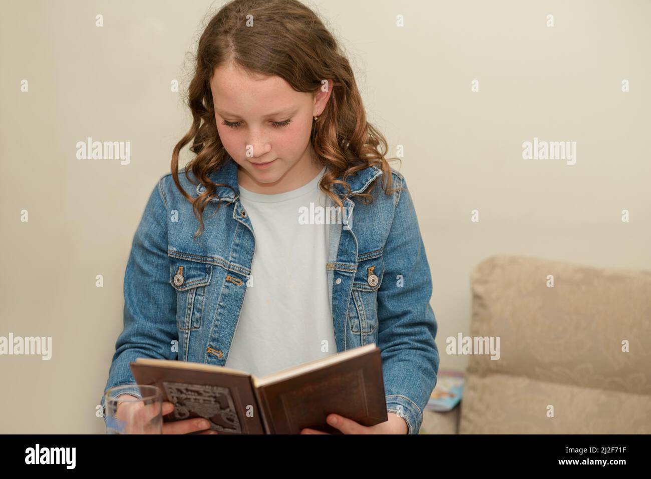 Beautiful Jewish Caucasian Girl Reads Passover Haggadah During Passover ...