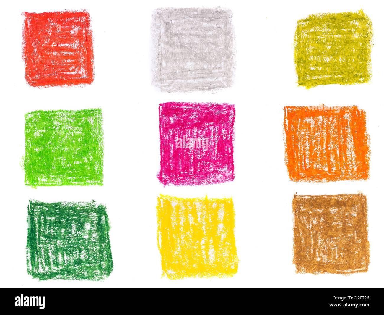 multi-colored rectangles drawn with oil pencils isolated on a white ...