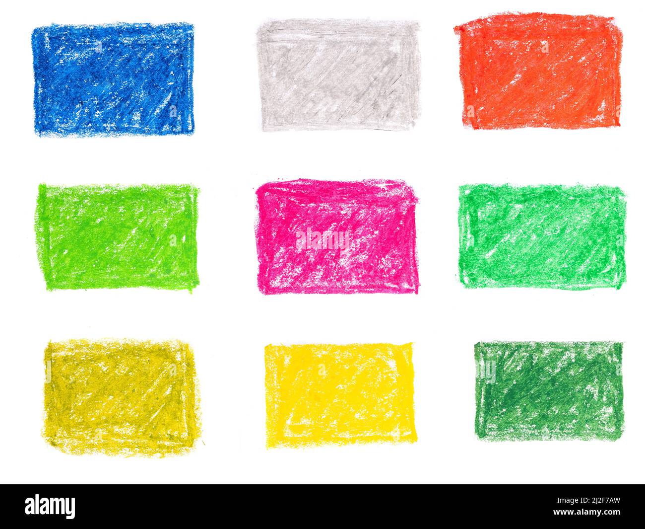 multi-colored rectangles drawn with oil pencils isolated on a white ...
