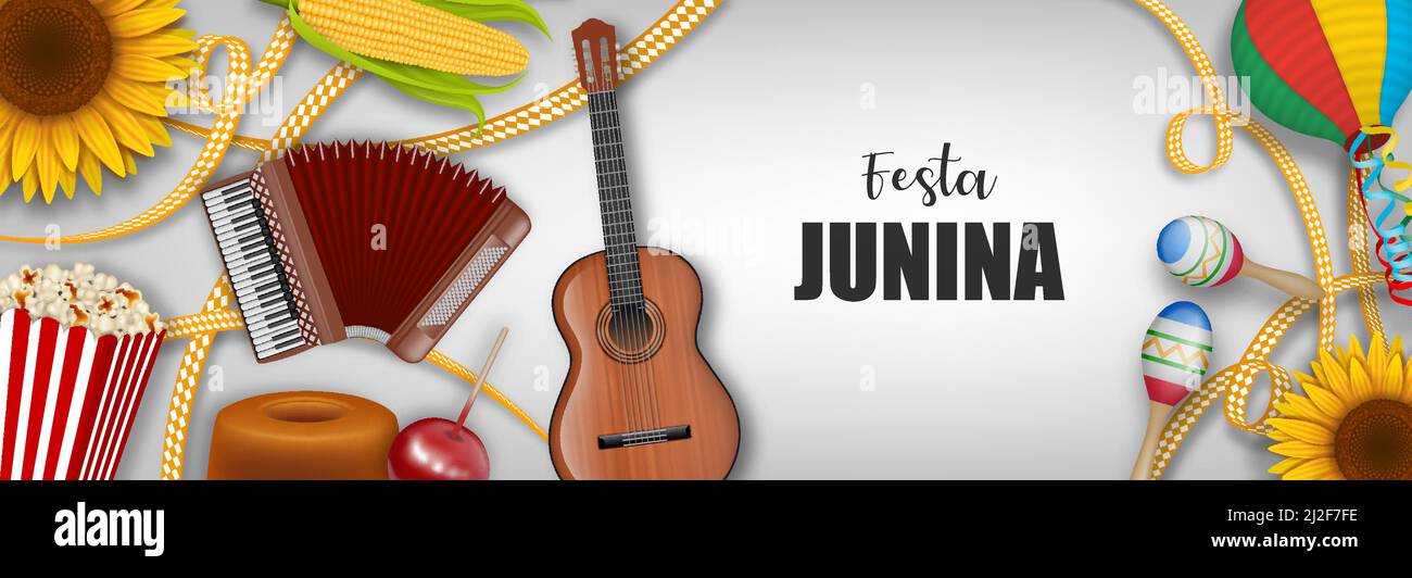 Festa junina banner with brazilian traditional elements. june brazilian ...