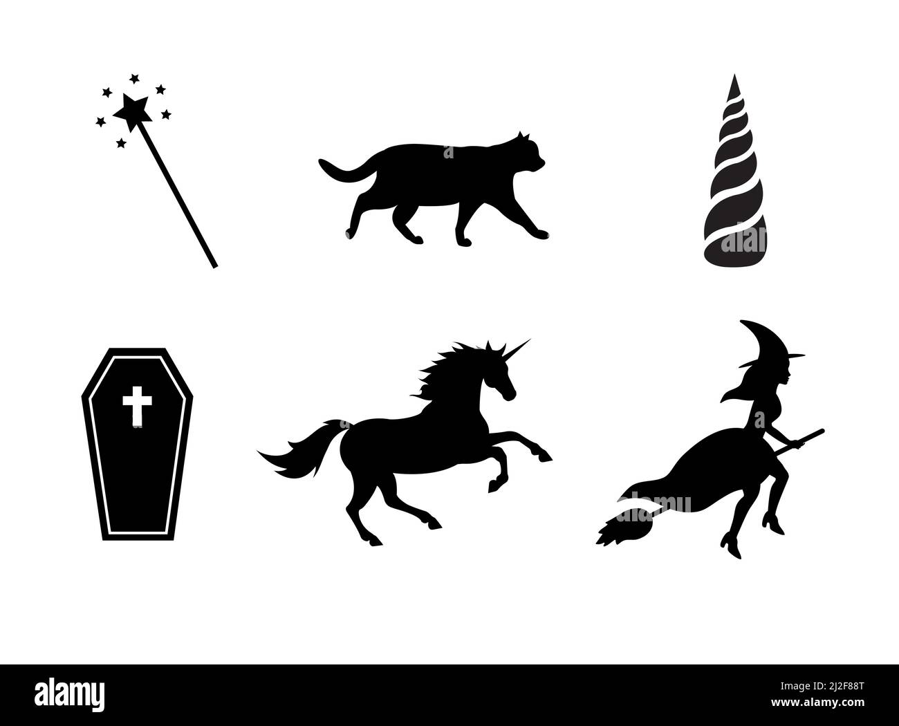 Vector flat black set bundle of halloween icon isolated on white ...