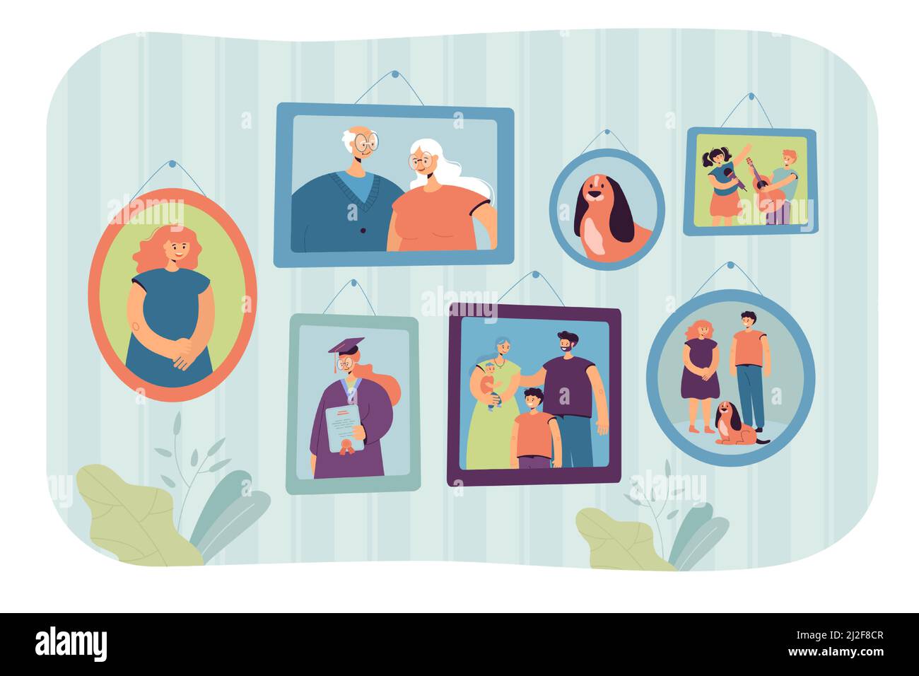 Family photos in frames vector illustration. Pictures of grandparents ...