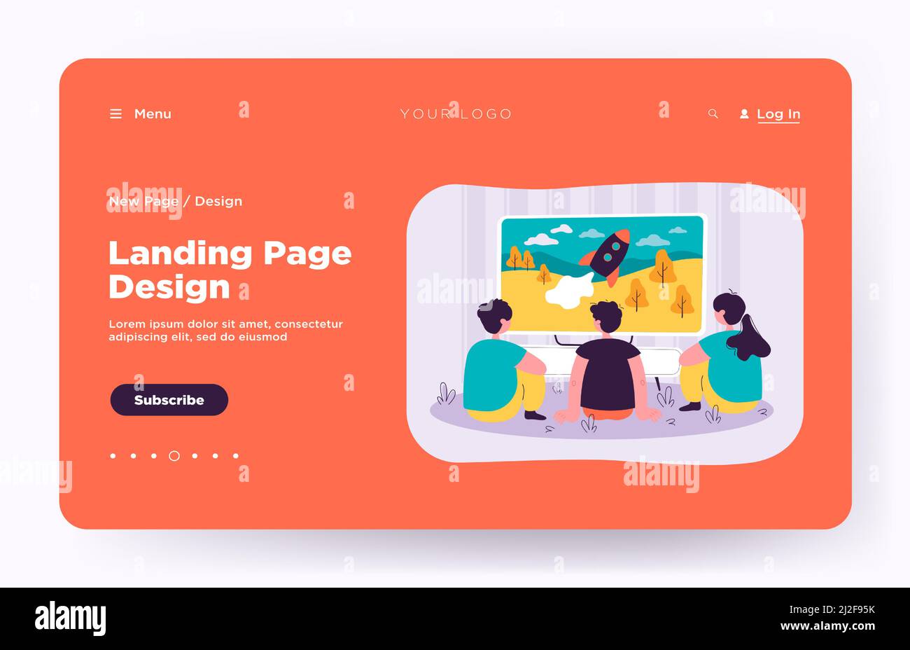 Back view of kids watching TV show isolated flat vector illustration ...