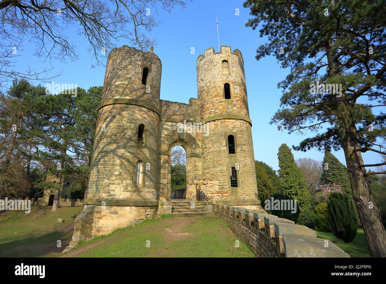 Wentworth folly (Stainborough Castle) viewed from inside the wall Stock ...