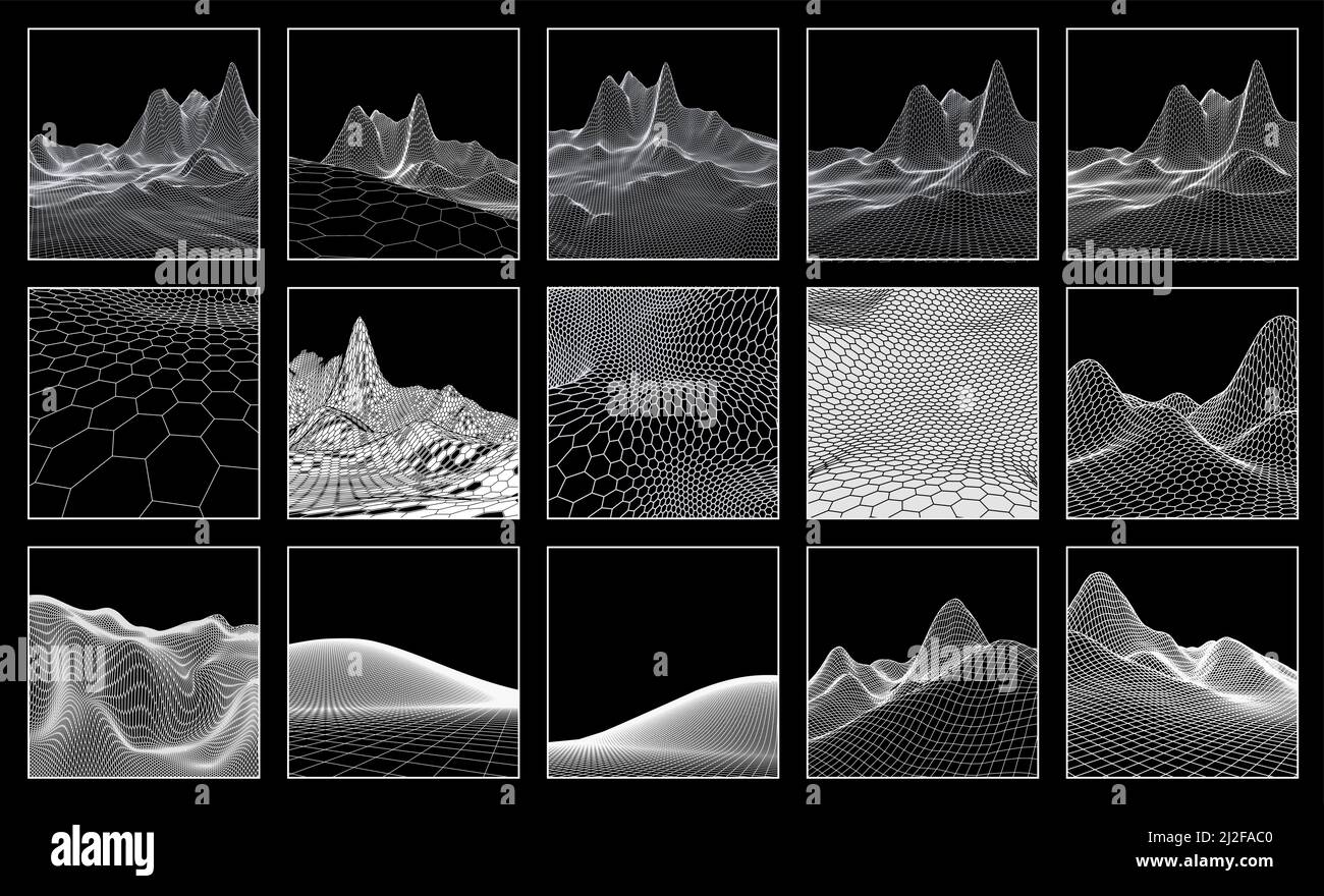 Wireframe landscape backgrounds set. EPS 10 Vector illustration ...