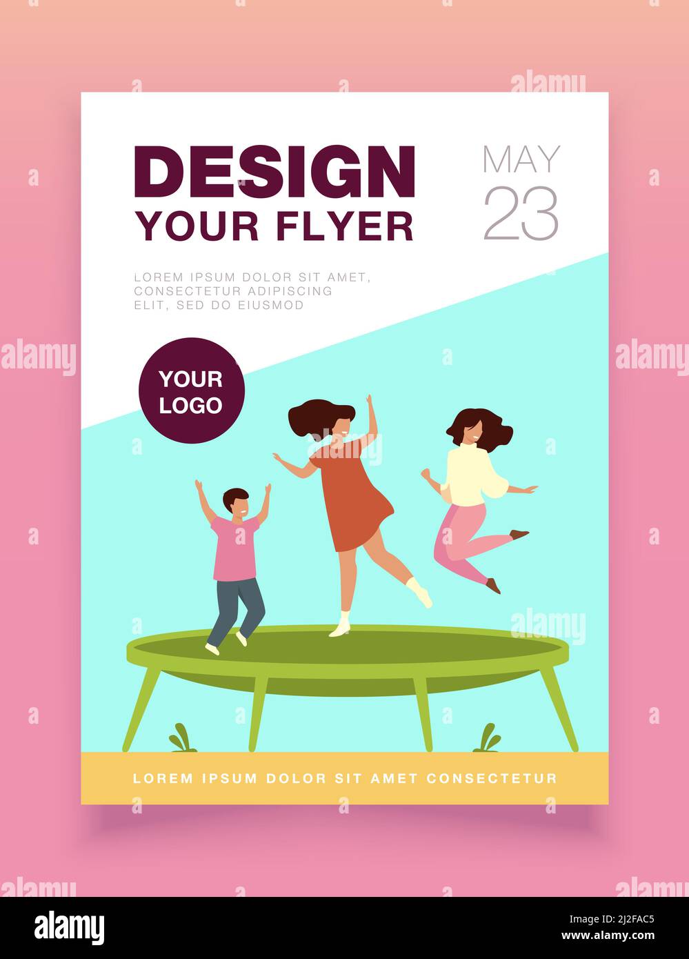 Happy friends jumping on trampoline flat vector illustration. Cartoon ...