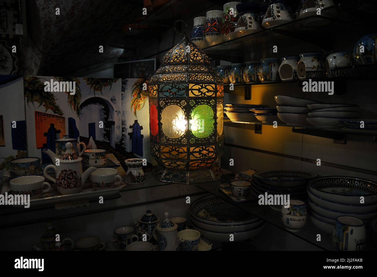 Tunisian vendors display traditional "fanous" lanterns, a decoration ...