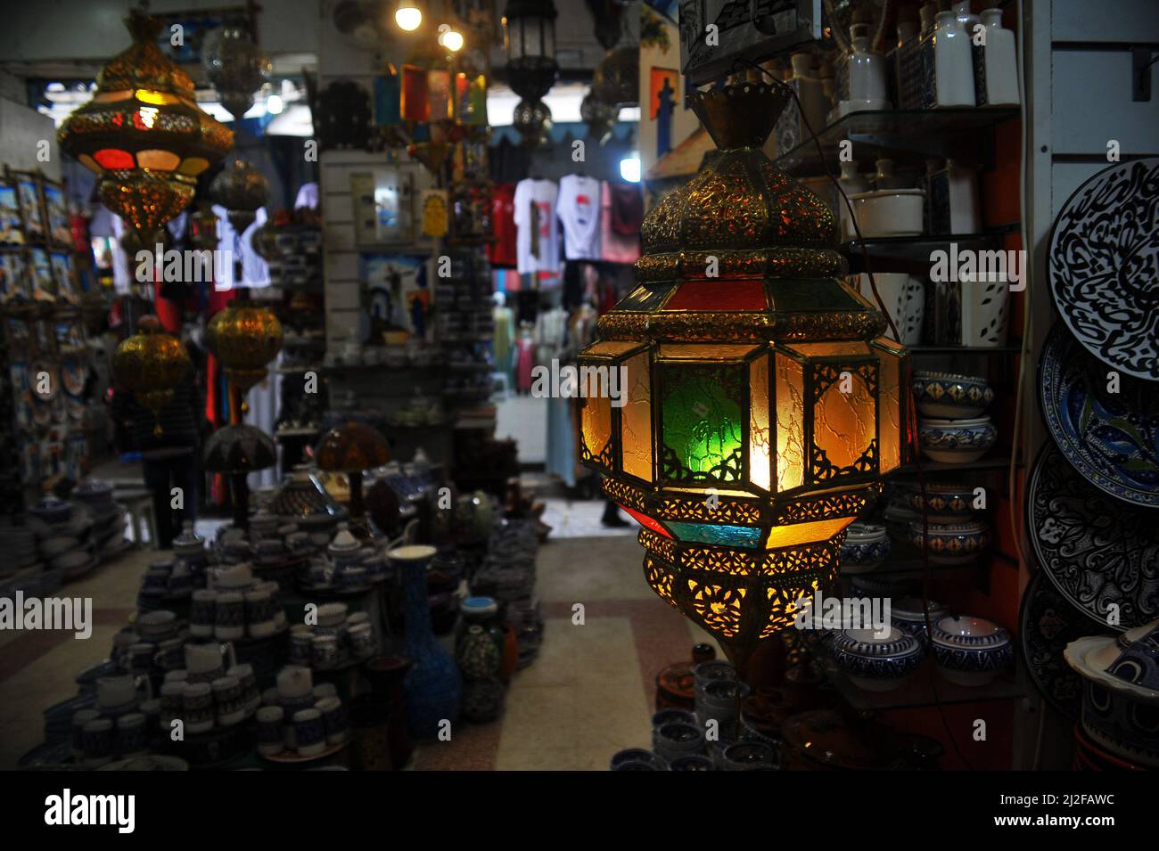 Tunisian vendors display traditional "fanous" lanterns, a decoration ...