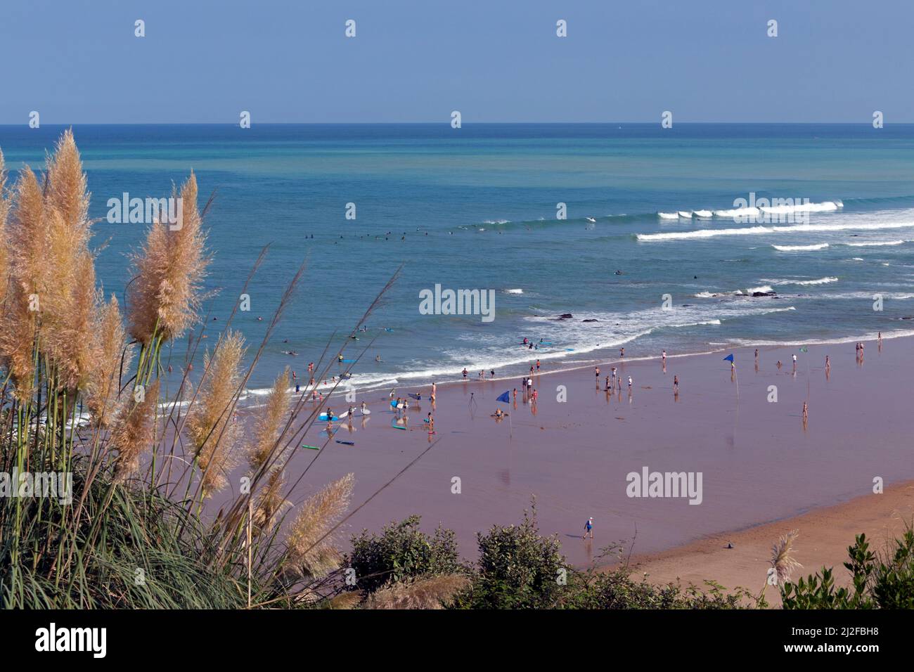 Overhead view of Uhabia Beach. Holiday activities. Bidart, Pyrenees ...