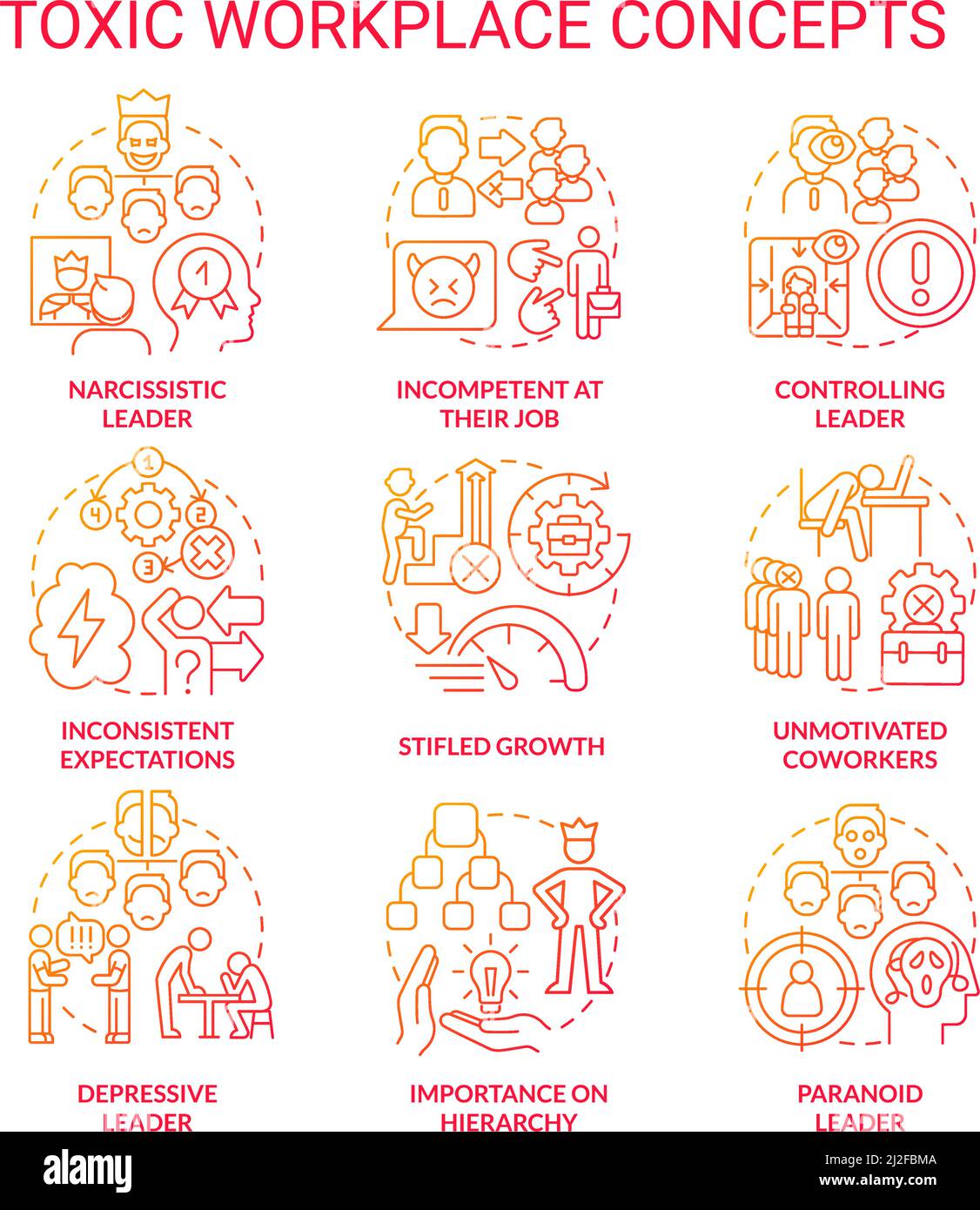 Toxic workplace red gradient concept icons set Stock Vector Image & Art ...