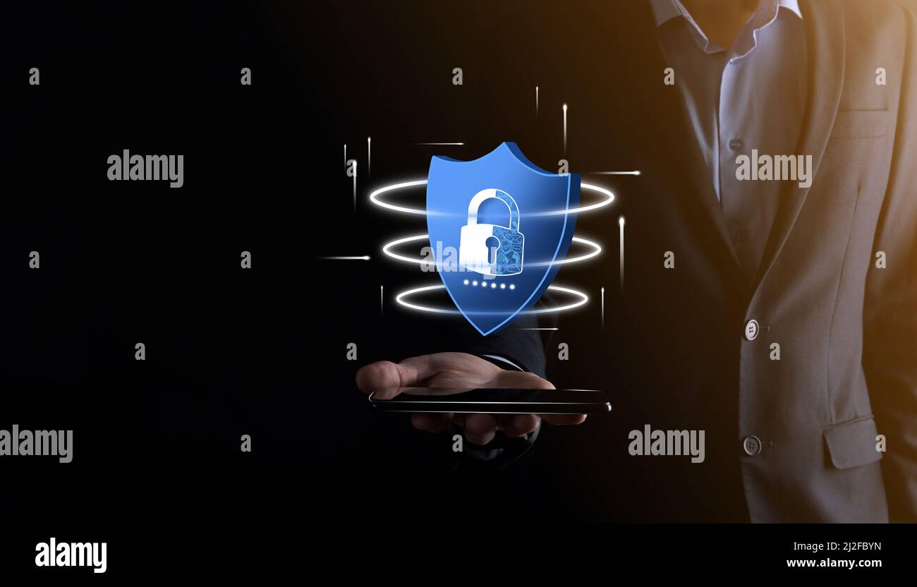 Cyber security network. Padlock icon and internet technology networking ...