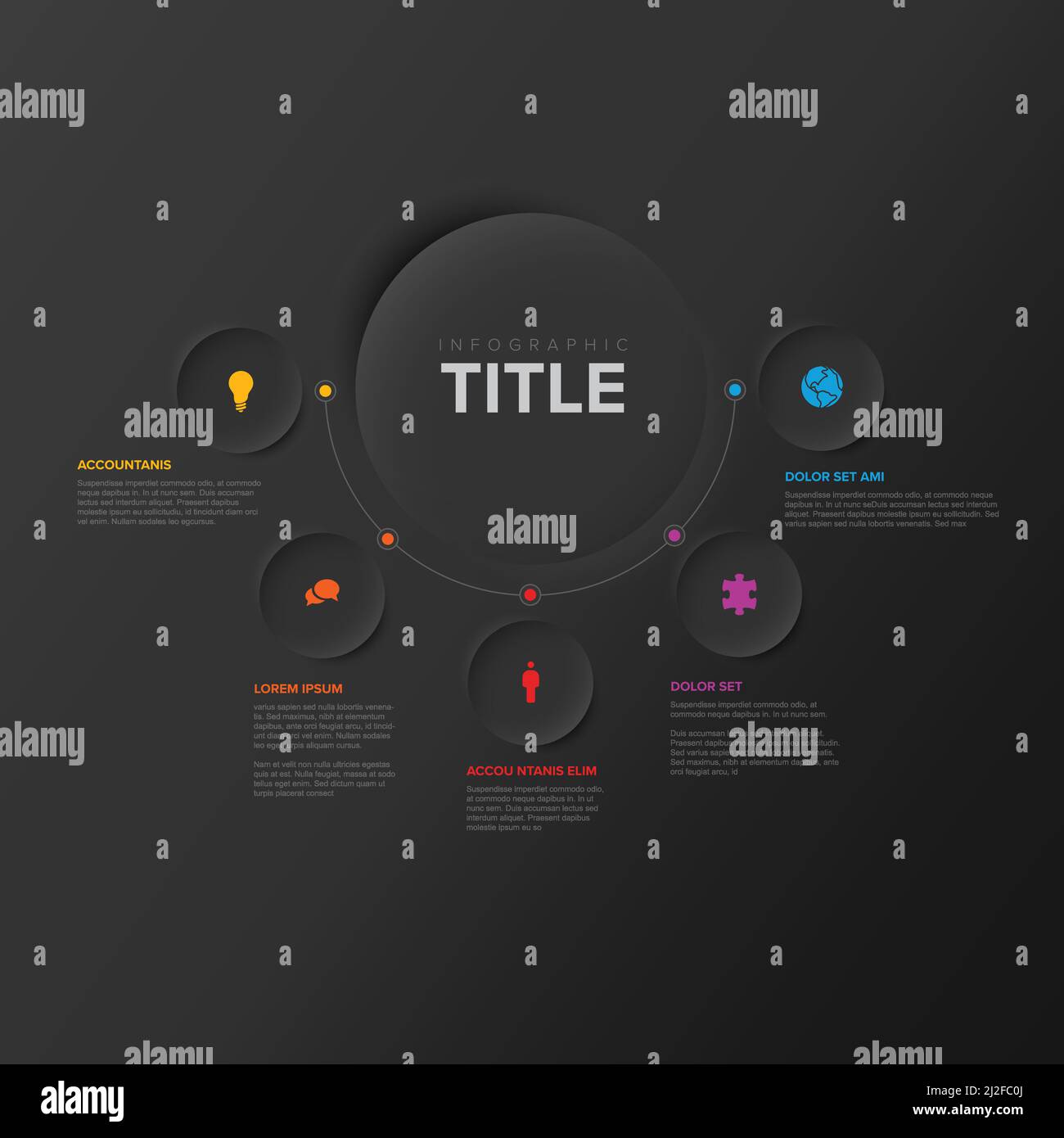 Vector dark multipurpose Infographic template with title and five ... Vector dark multipurpose Infographic template with title and five ...