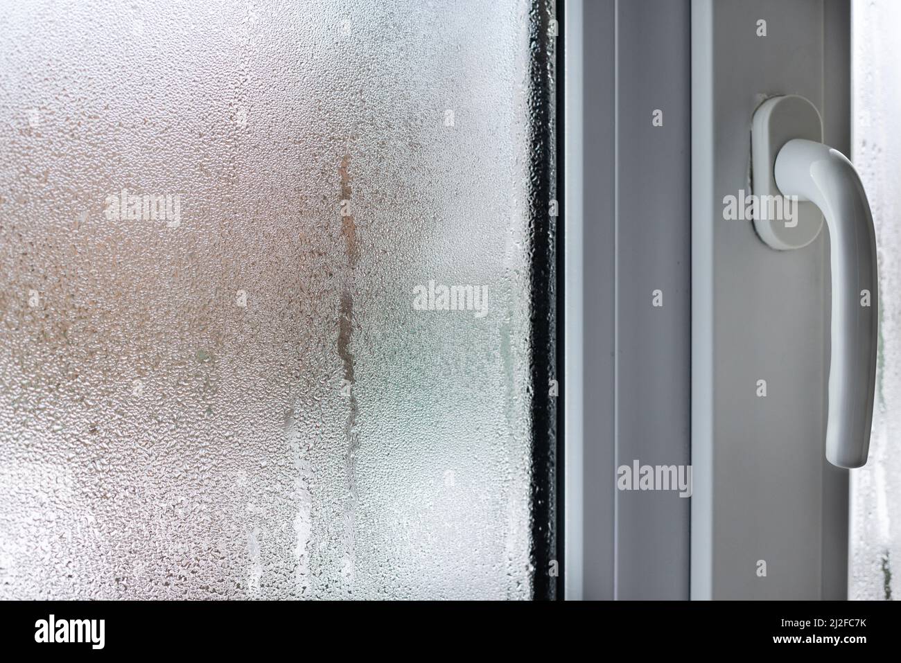 Glass of window with condensation, natural water drops on glass, high ...