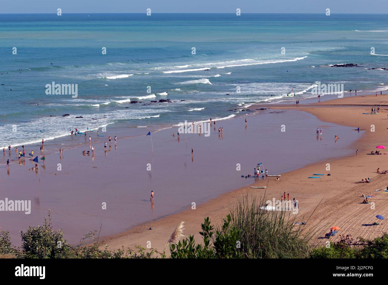 Overhead view of Uhabia Beach. Holiday activities. Bidart, Pyrenees ...