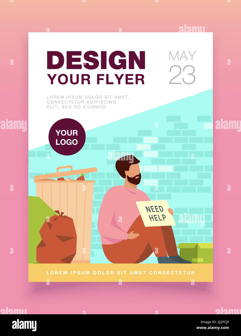 Homeless dirty man sitting on ground with nameplate need help isolated ...