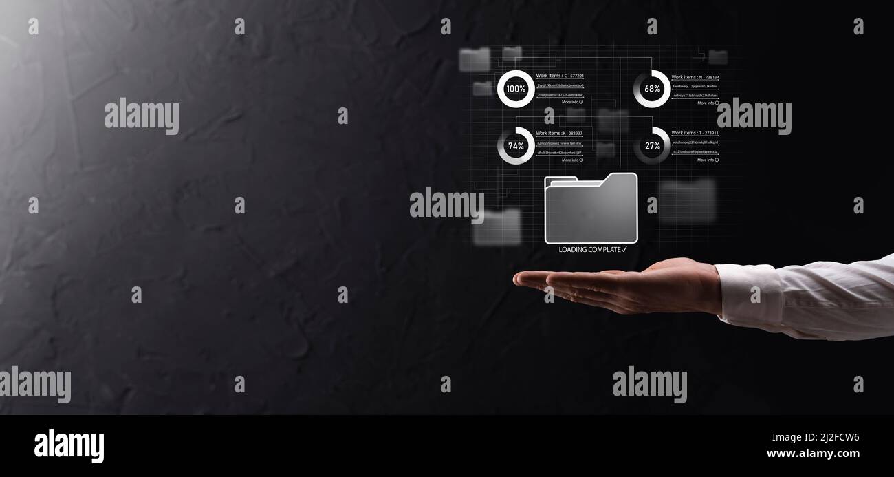 Business developer hand using board framework on virtual modern computer showing innovation ...
