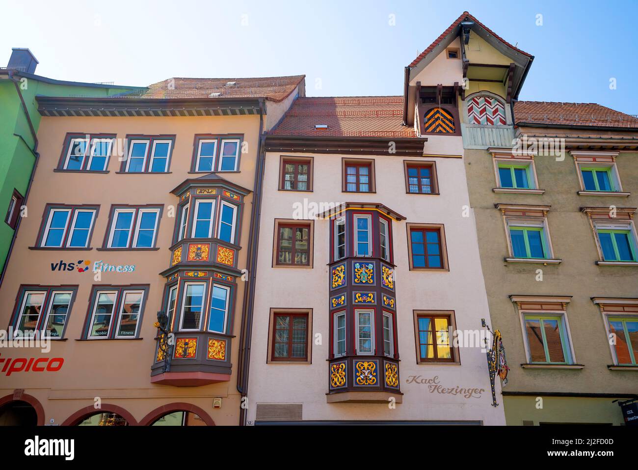 Historical houses with wooden bay-window in Rottweil. Rottweil is a ...
