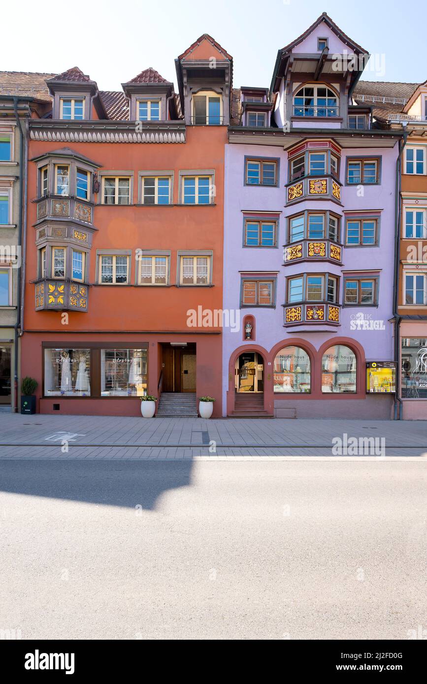 Historical houses with wooden bay-window in Rottweil. Rottweil is a ...