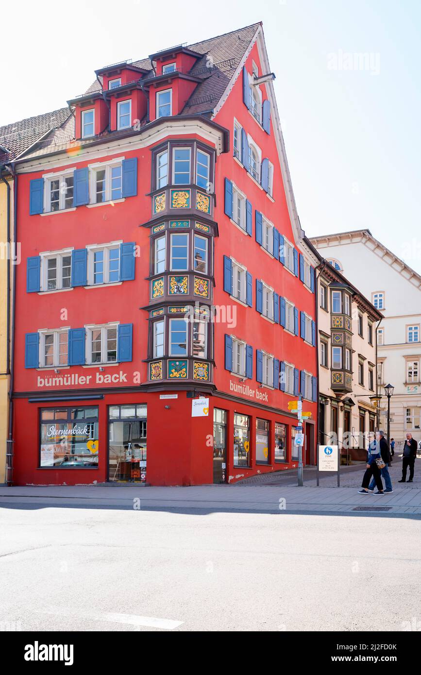 Historical houses with wooden bay-window in Rottweil. Rottweil is a ...