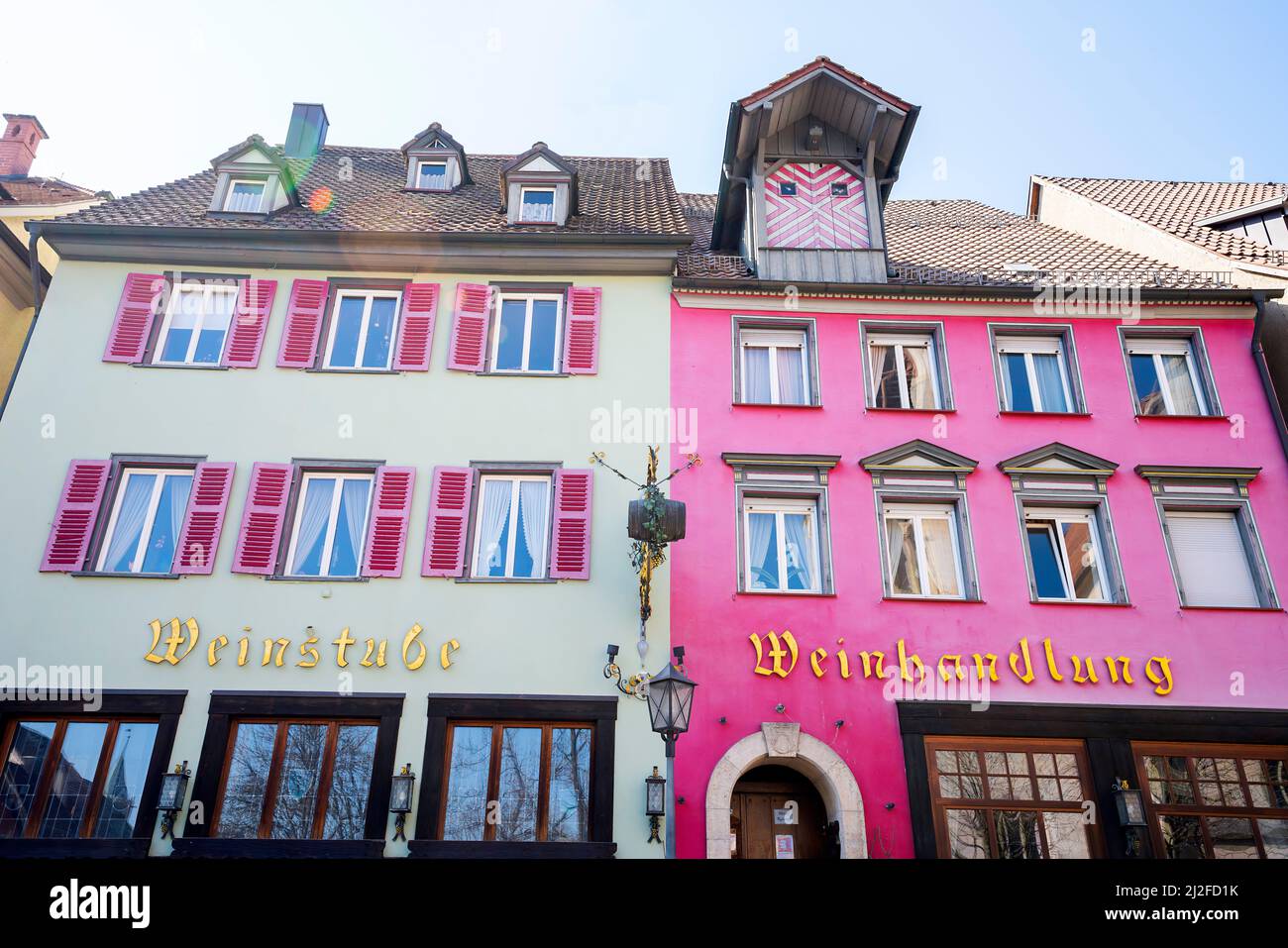 Historical houses with wooden bay-window in Rottweil. Rottweil is a ...