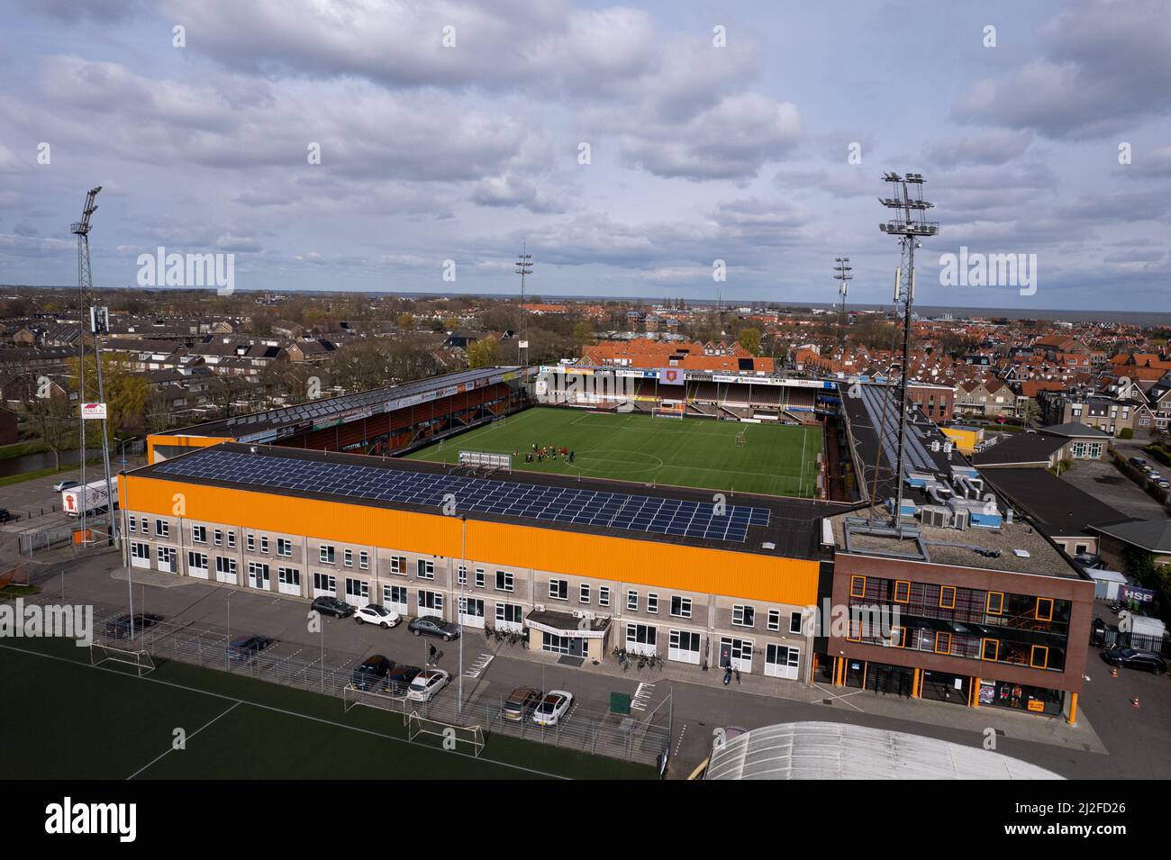 VOLENDAM, NETHERLANDS - APRIL 1: Drone shot of the Kras Stadion prior ...