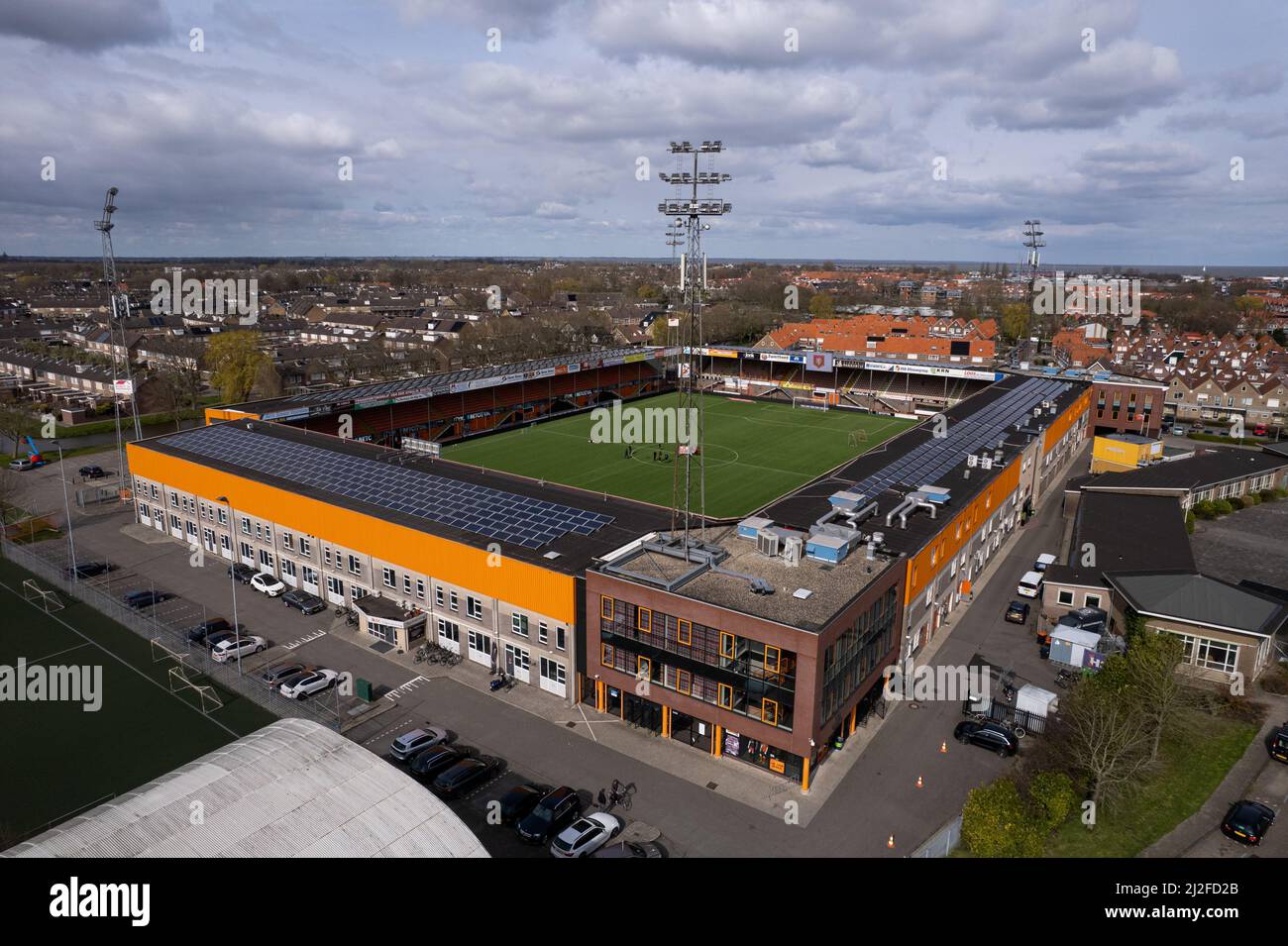 VOLENDAM, NETHERLANDS - APRIL 1: Drone shot of the Kras Stadion prior ...