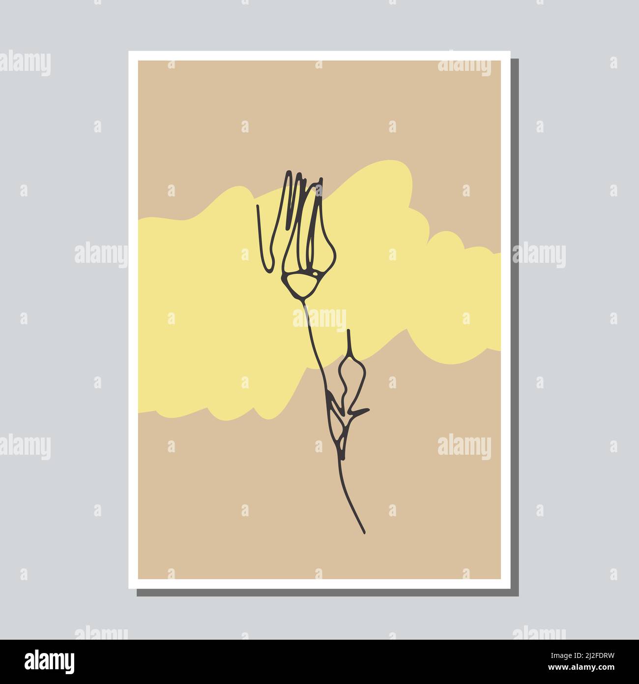 One single line drawing rose flower on earthy background card template ...