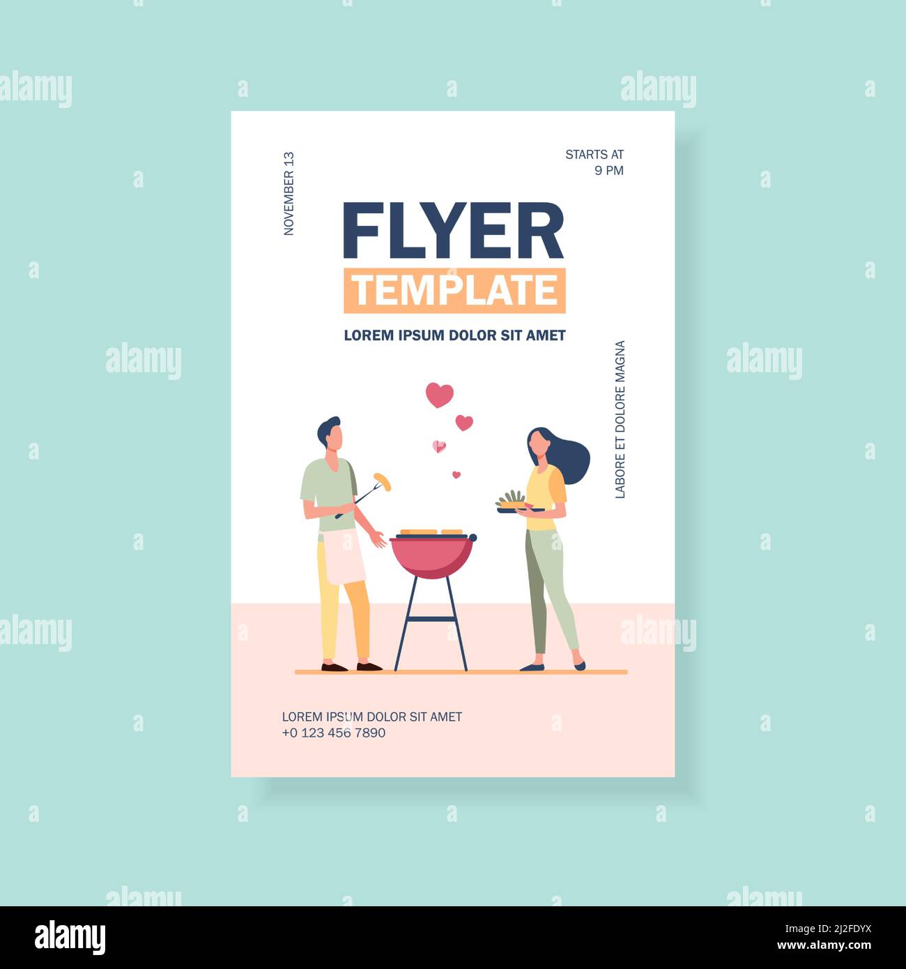 Loving man and woman doing backyard barbecue. Love, rest. Flat vector ...