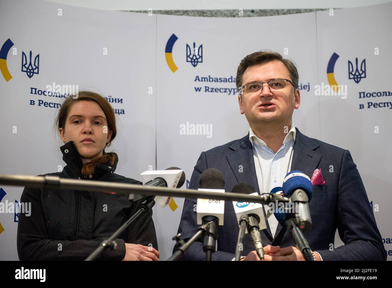 Warsaw, Poland. 01st Apr, 2022. Dmytro Kuleba and Mariana Bezugla ...