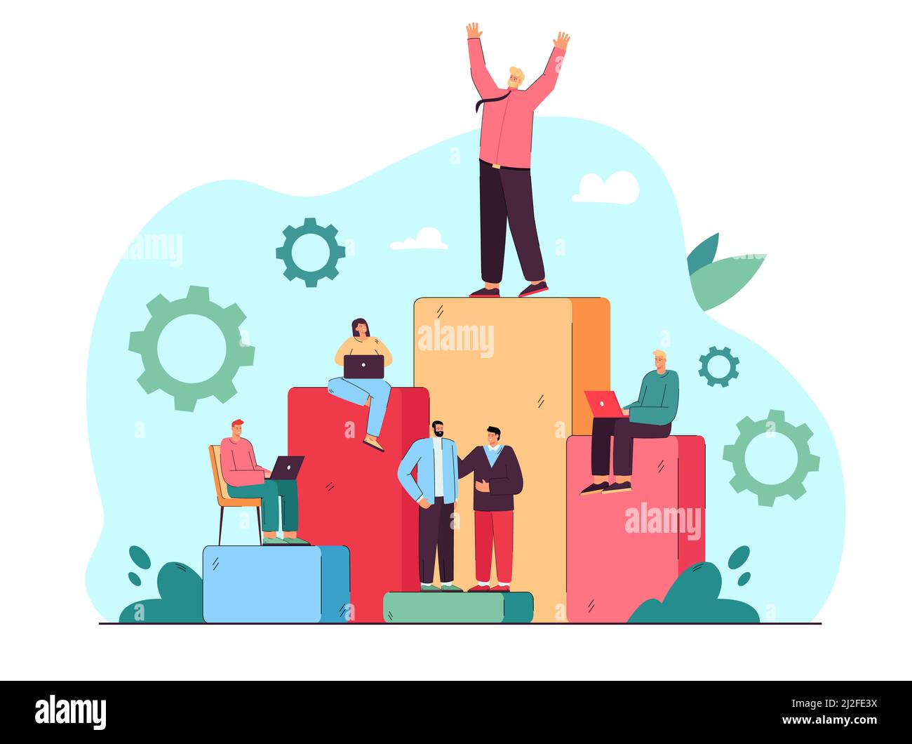 Corporate workers achieving success in business. Flat vector ...