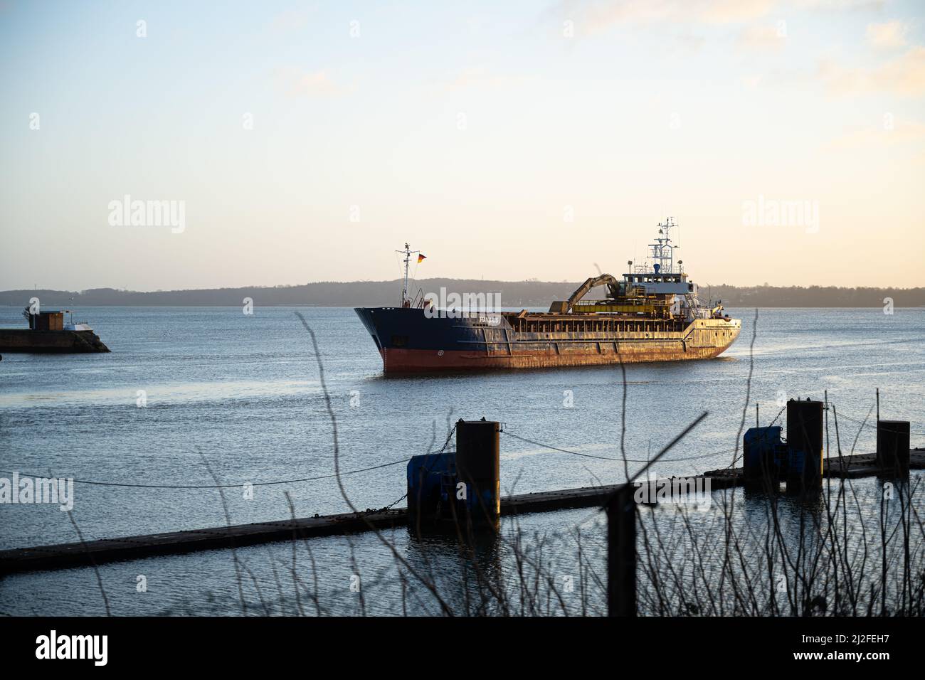 Kiel, Germany - February 22, 2022: A maritime vessel is entering the ...