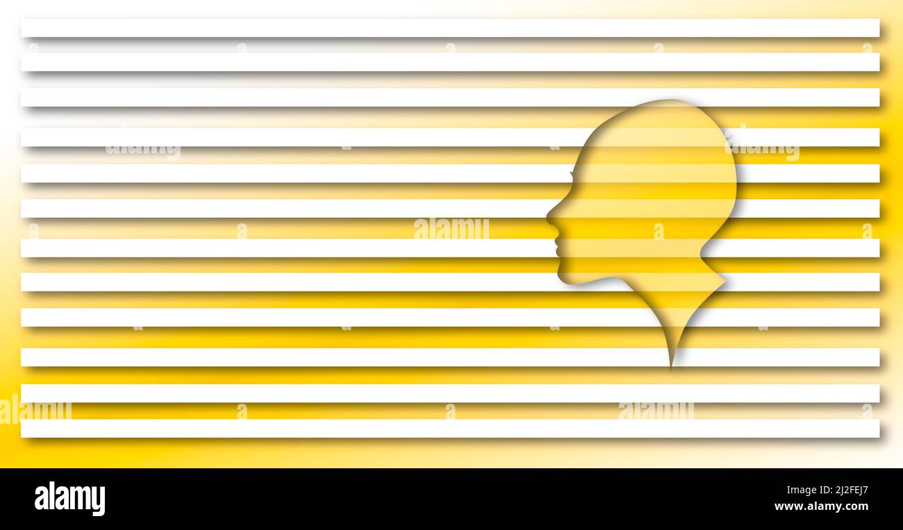 Papercut profile man, yellow with white strips Stock Photo - Alamy