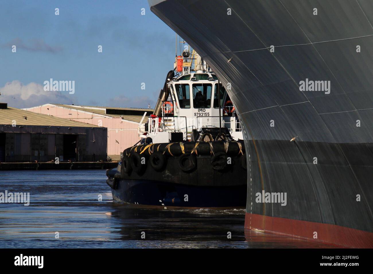 Ex RFA Fort Austin leaving Birkenhead docks onto Cammel lairds Stock ...