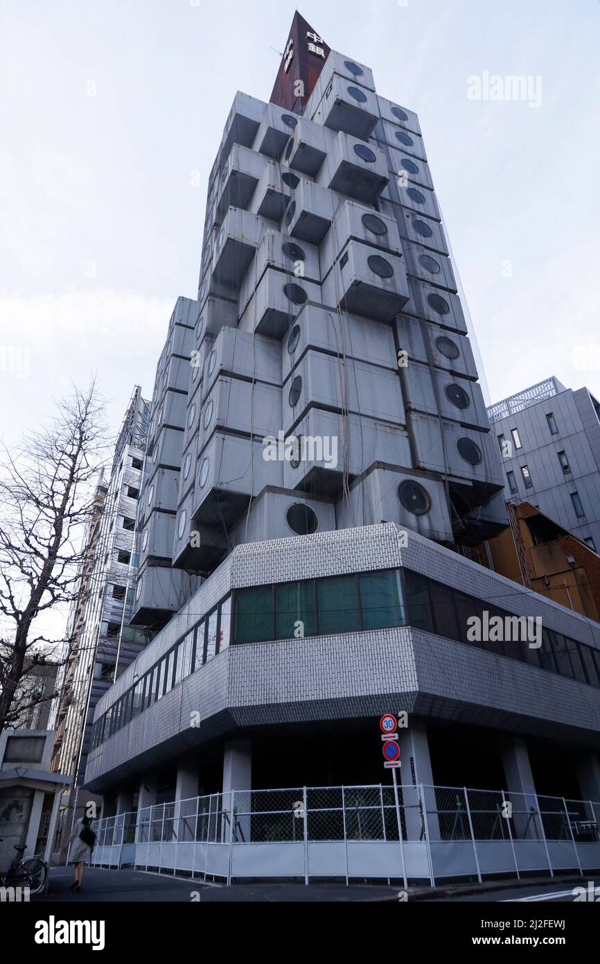 Tokyo, Japan. 1st Apr, 2022. The Nakagin Capsule Tower is seen in ...
