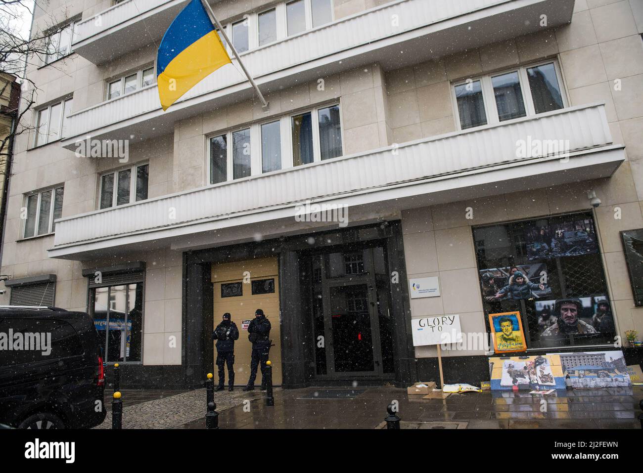 Warsaw, Poland. 01st Apr, 2022. The building of the Embassy of Ukraine ...