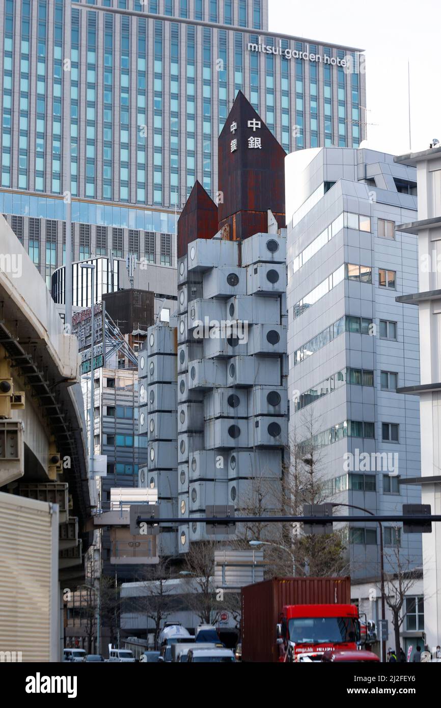 Tokyo, Japan. 1st Apr, 2022. The Nakagin Capsule Tower is seen in ...
