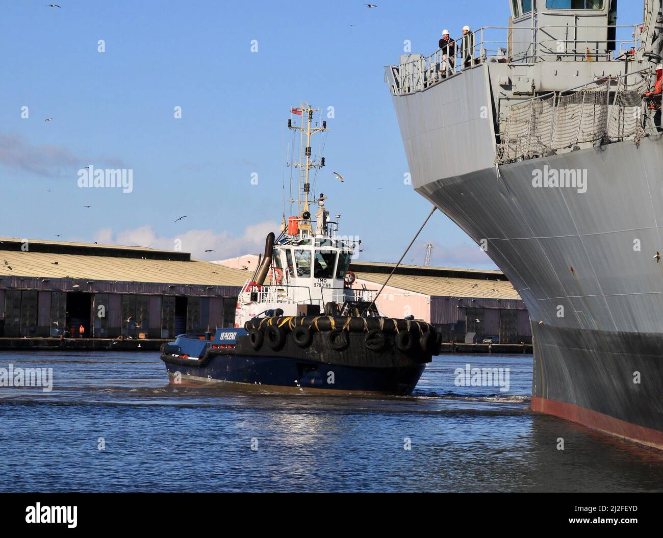 Ex RFA Fort Austin leaving Birkenhead docks onto Cammel lairds Stock ...