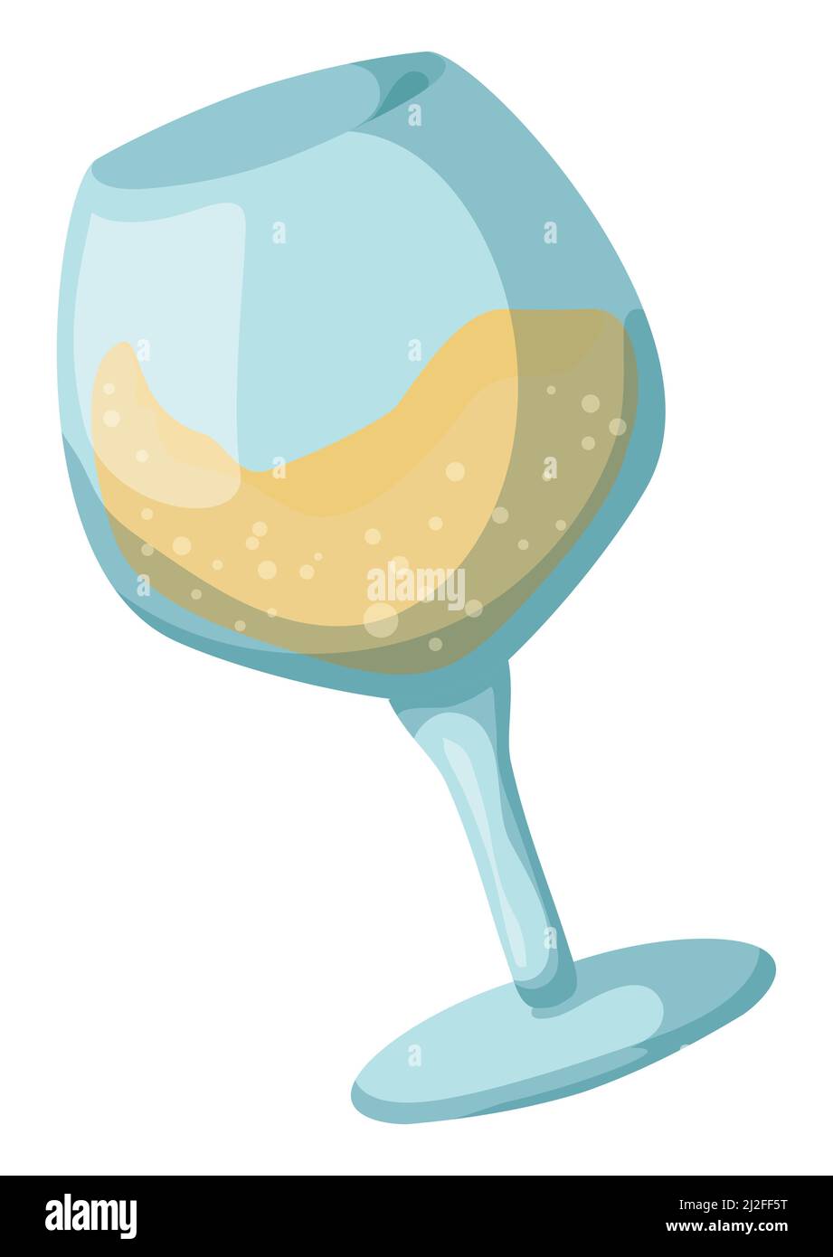 Inclined wine glass with delicious and bubbly champagne in cartoon ...
