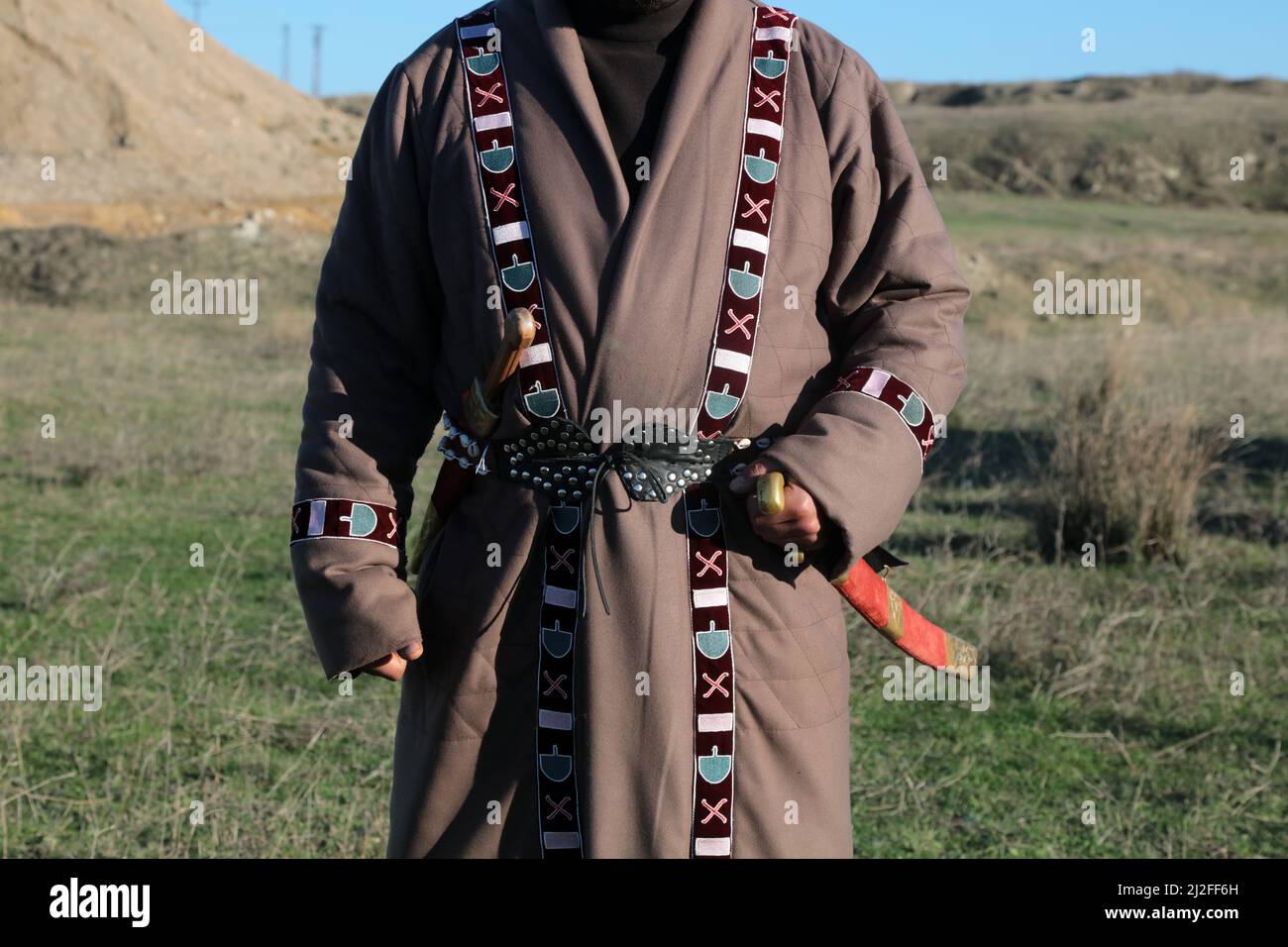 Traditional Turkish military outfit. Front side view of archer soldier ...