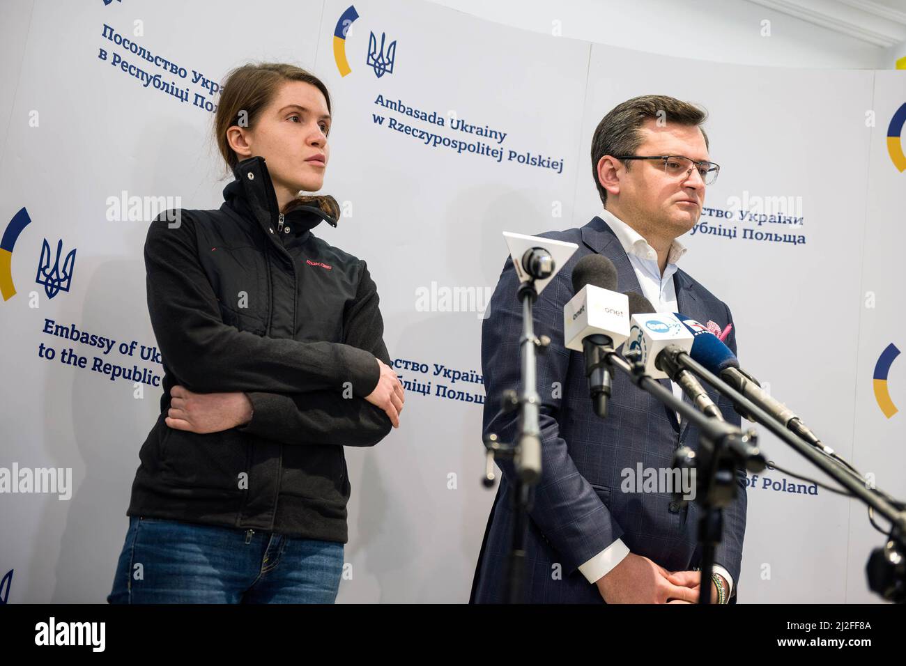 Warsaw, Poland. 01st Apr, 2022. Dmytro Kuleba and Mariana Bezugla ...