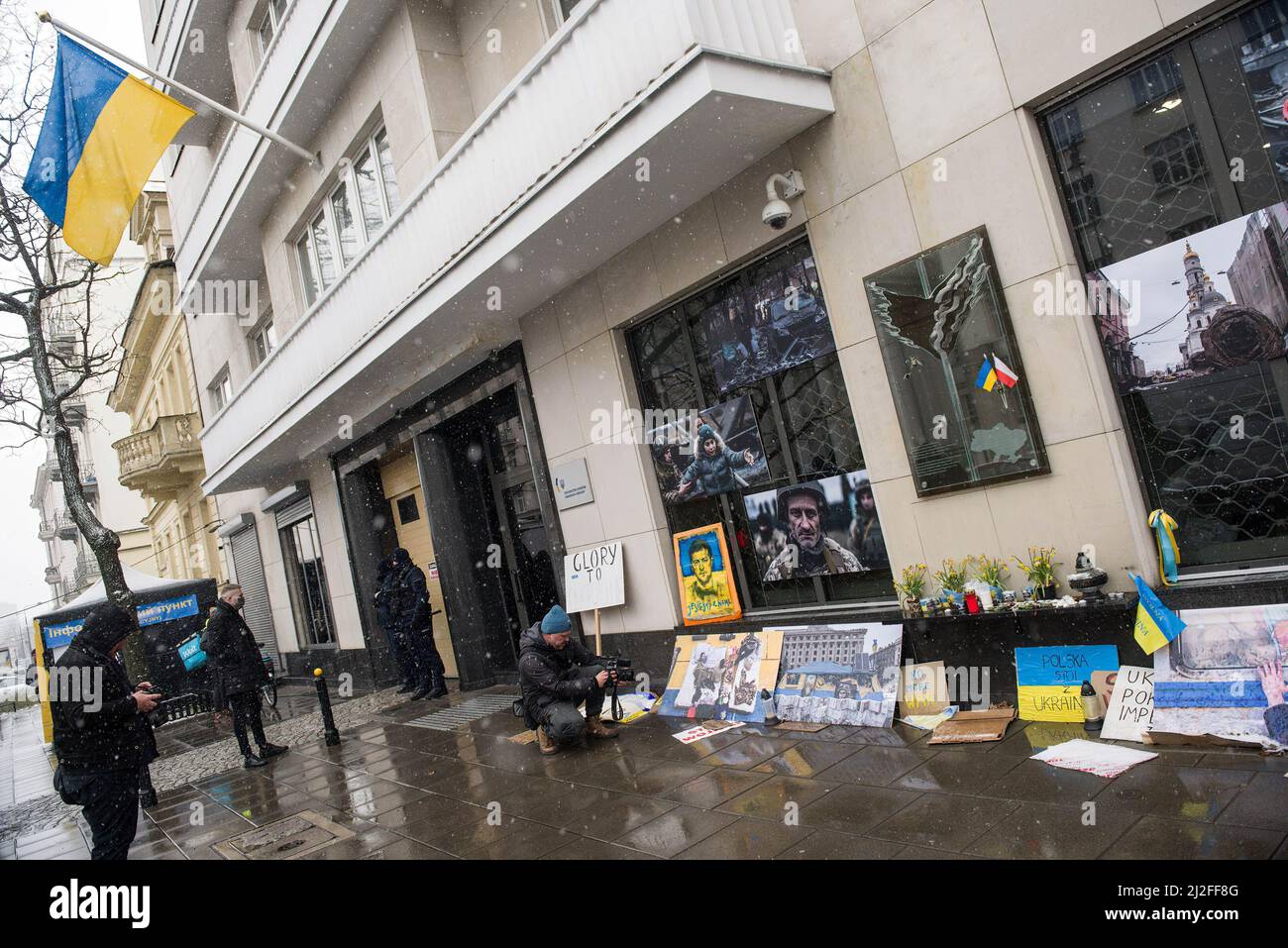 Warsaw, Poland. 01st Apr, 2022. General view of the Embassy of Ukraine ...